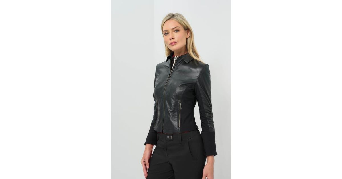 Anatomie Dill Leather Jacket With Fleece Lined Panels in Gray | Lyst