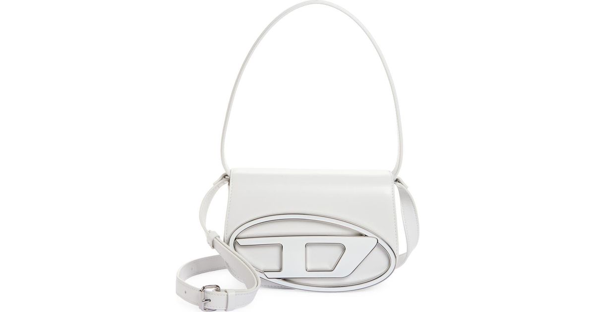 DIESEL 1Dr Logo Leather Shoulder Bag in White | Lyst