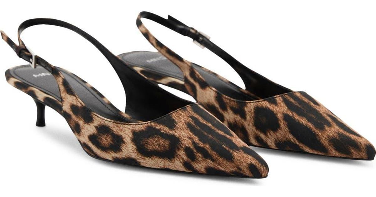 Mango Leopard Print Pointed Toe Slingback Pump in Brown | Lyst