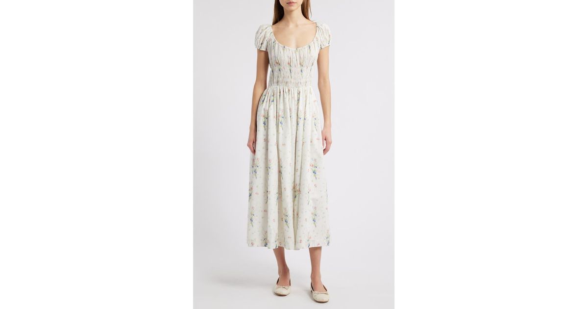 Doen Quinley Floral Organic Cotton Midi Dress in White | Lyst