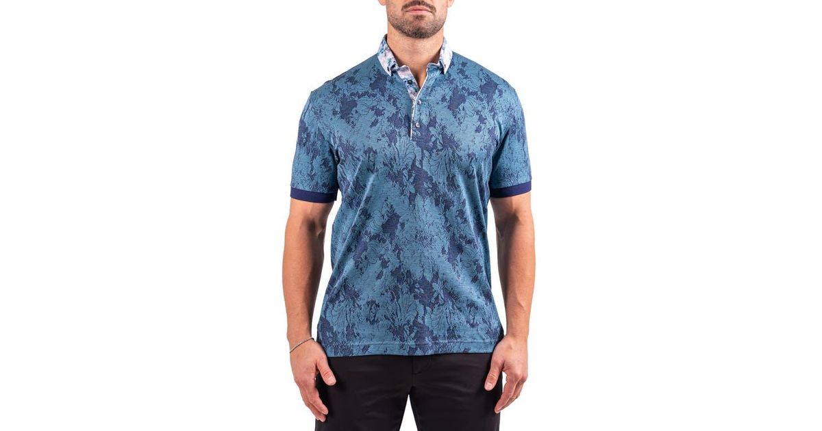 Maceoo Floral Jacquard Button-Down Polo in Blue for Men | Lyst