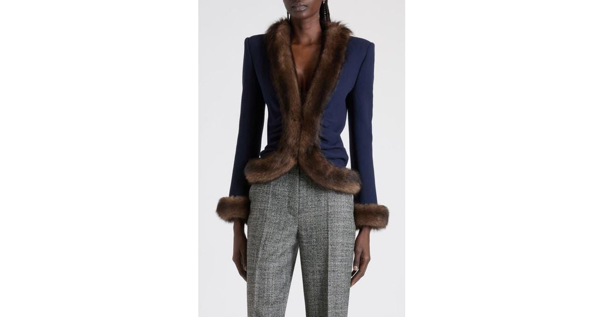 Valentino Genuine Shearling Trim Wool Cutaway Jacket in Black | Lyst