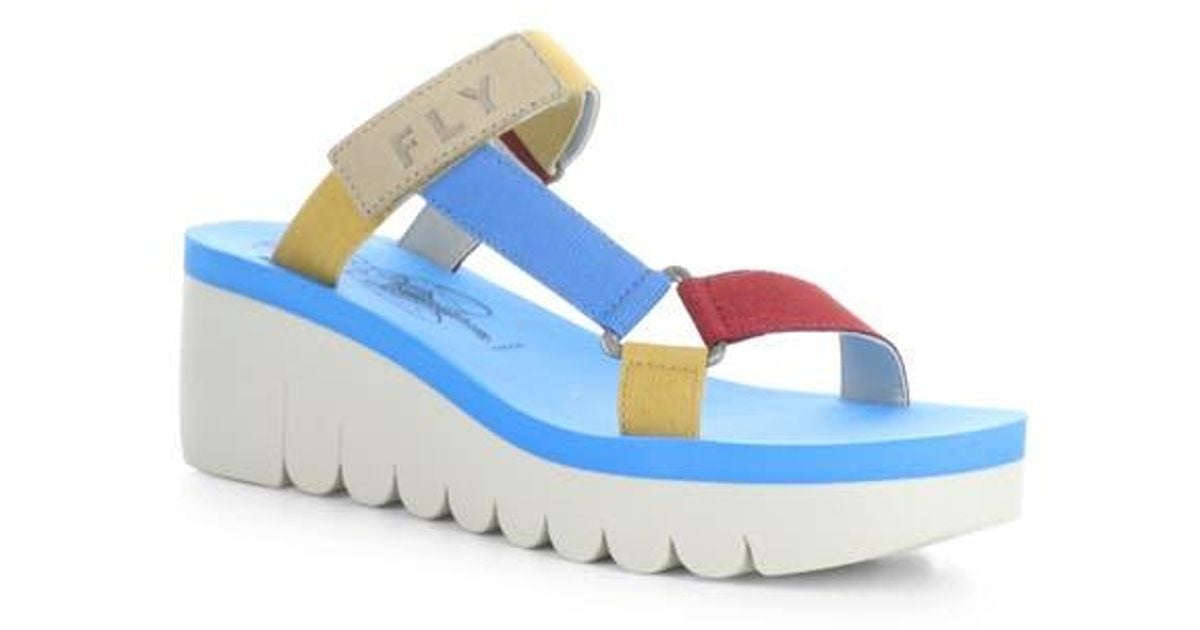 Fly London Yaka Platform Wedge Sandal in Blue | Lyst
