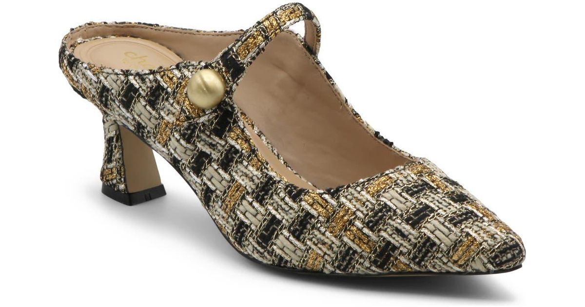 Charles David Studded Tweed Mary Jane Mules in Brown | Lyst
