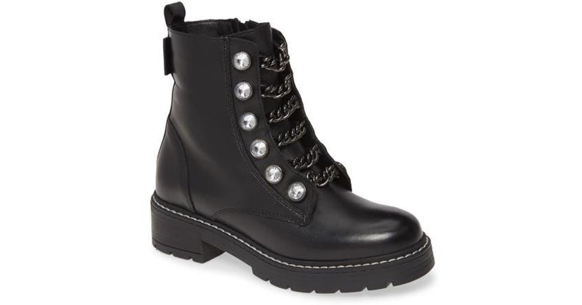 Kurt Geiger Bax Crystal & Chain Combat Boot in Black | Lyst