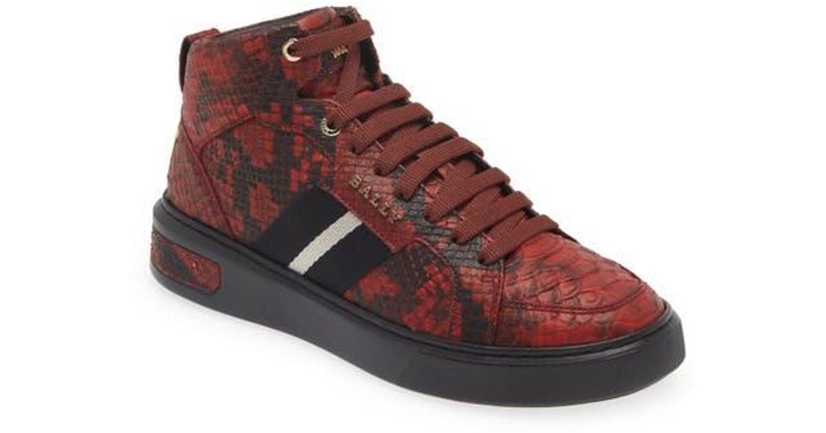 Bally Meson Snakeskin Embossed High Top Sneaker in Red for Men | Lyst