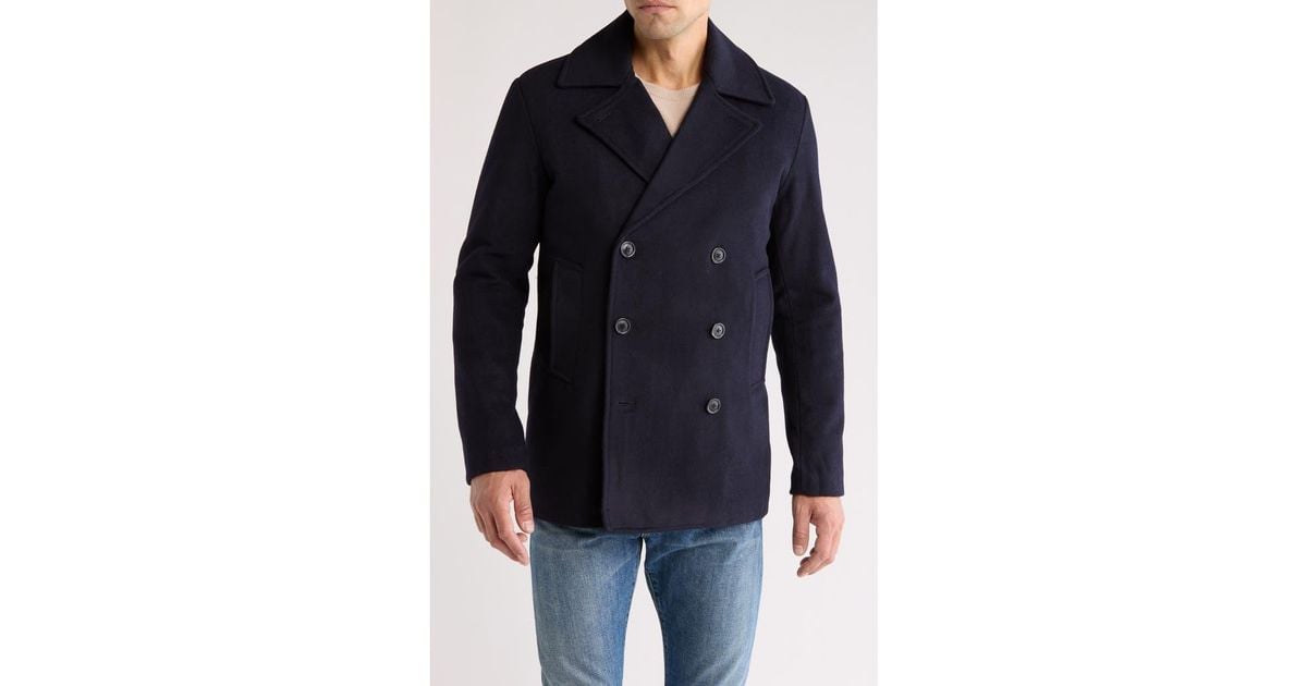 Slate & Stone Padded Double Breasted Peacoat in Blue for Men | Lyst