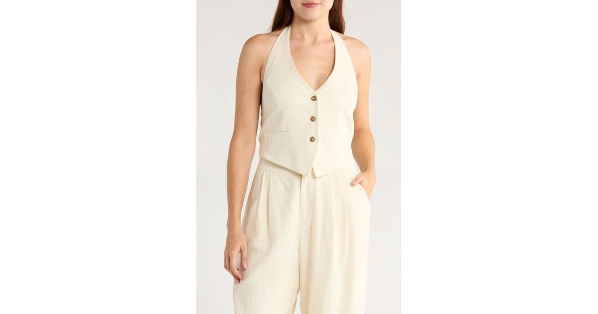 Wayf Halter Linen Blend Vest in Natural | Lyst