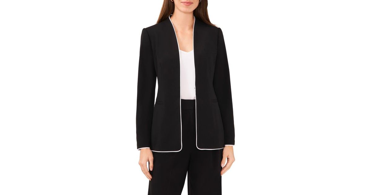 Halogen® Piped Trim Collarless Blazer in Black | Lyst