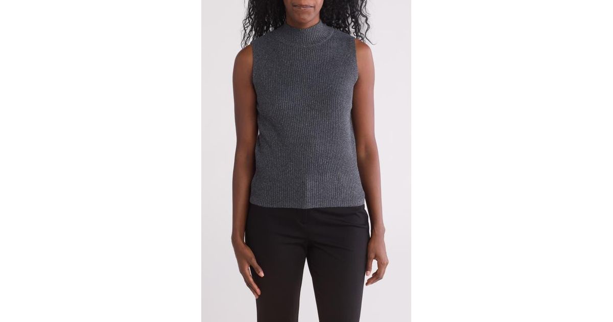 Halogen® Mock Neck Sleeveless Rib Top in Blue | Lyst