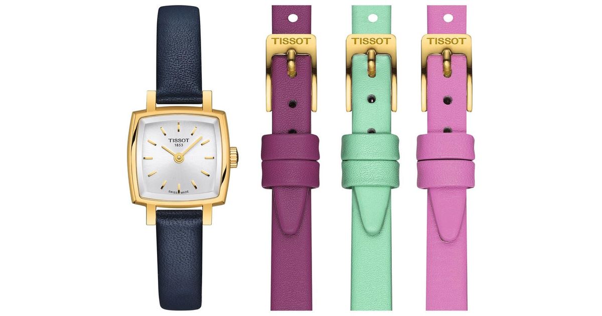 Tissot Lovely Summer Leather Strap Square Watch & Interchangeable ...