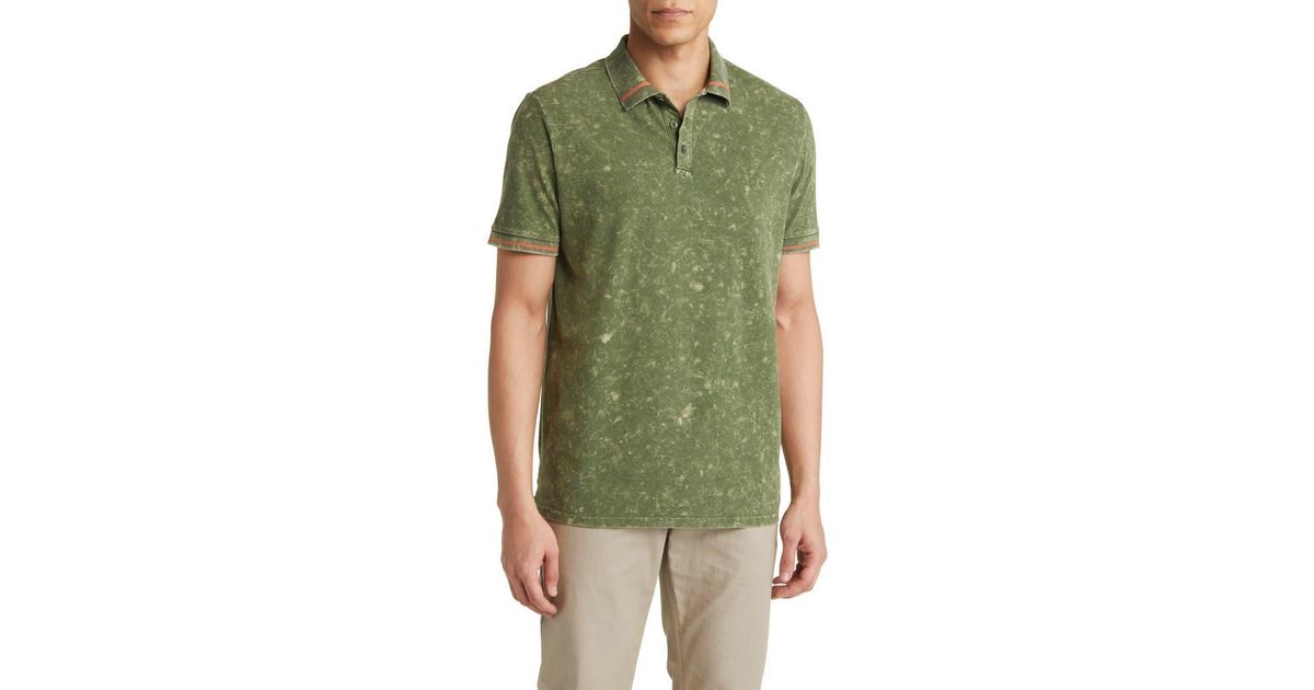 Stone Rose Tipped Acid Wash Performance Jersey Polo in Green for Men | Lyst