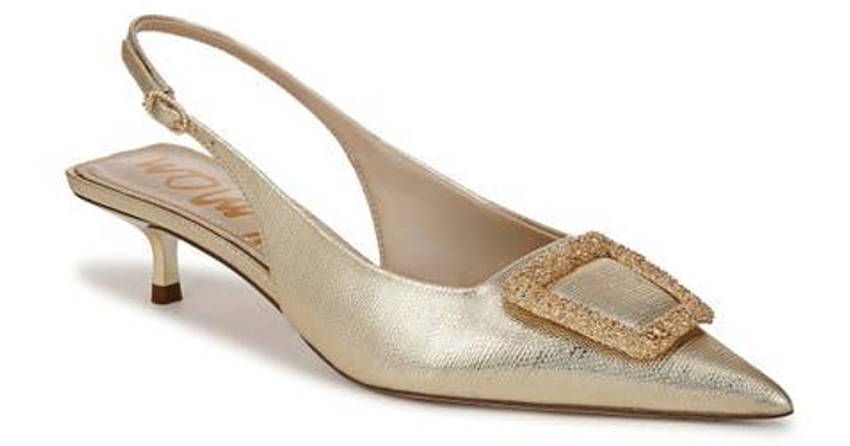 Sam Edelman Kammie Slingback Pointed Toe Kitten Heel Pump in Natural | Lyst