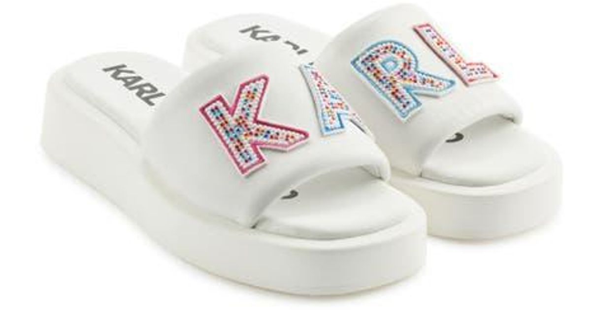 Karl Lagerfeld Opal Logo Appliqué Platform Slide Sandal in White | Lyst