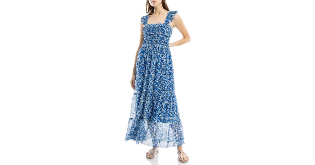 Max Studio Floral Ruffle Strap Smocked Tiered Chiffon Maxi Dress in ...