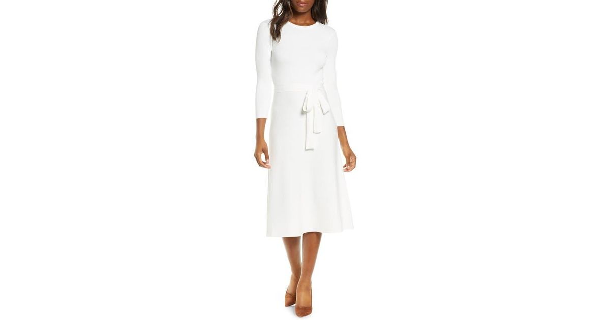 Eliza J Fit & Flare Sweater Dress in White | Lyst