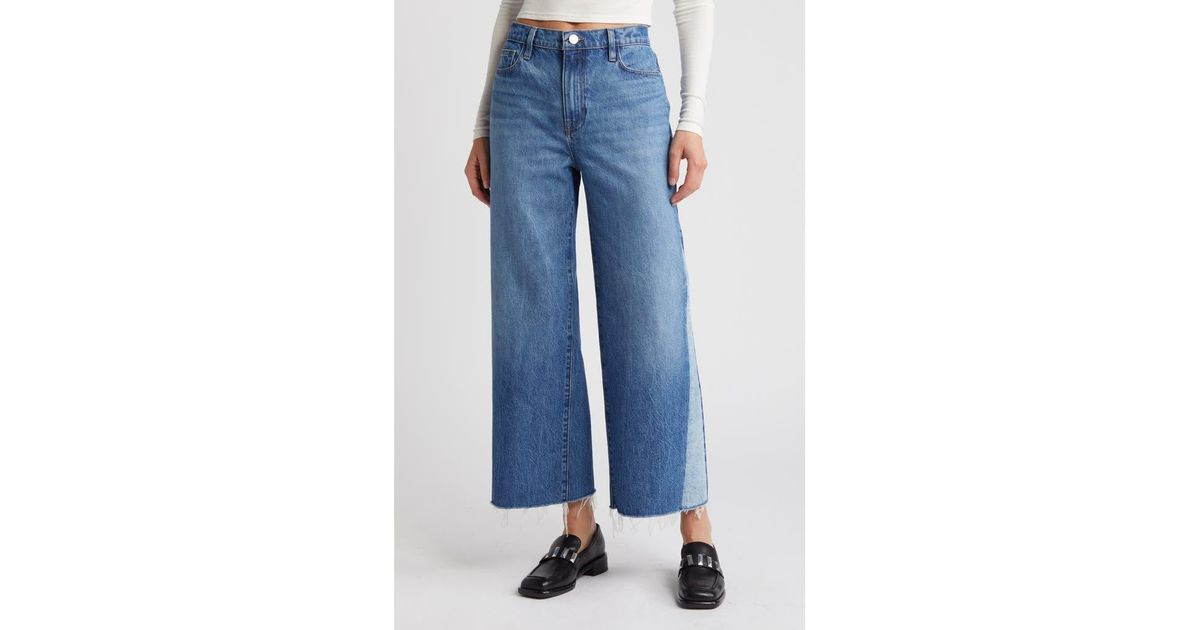 FRAME Le Jane Raw Hem Crop Wide Leg Jeans in Blue | Lyst