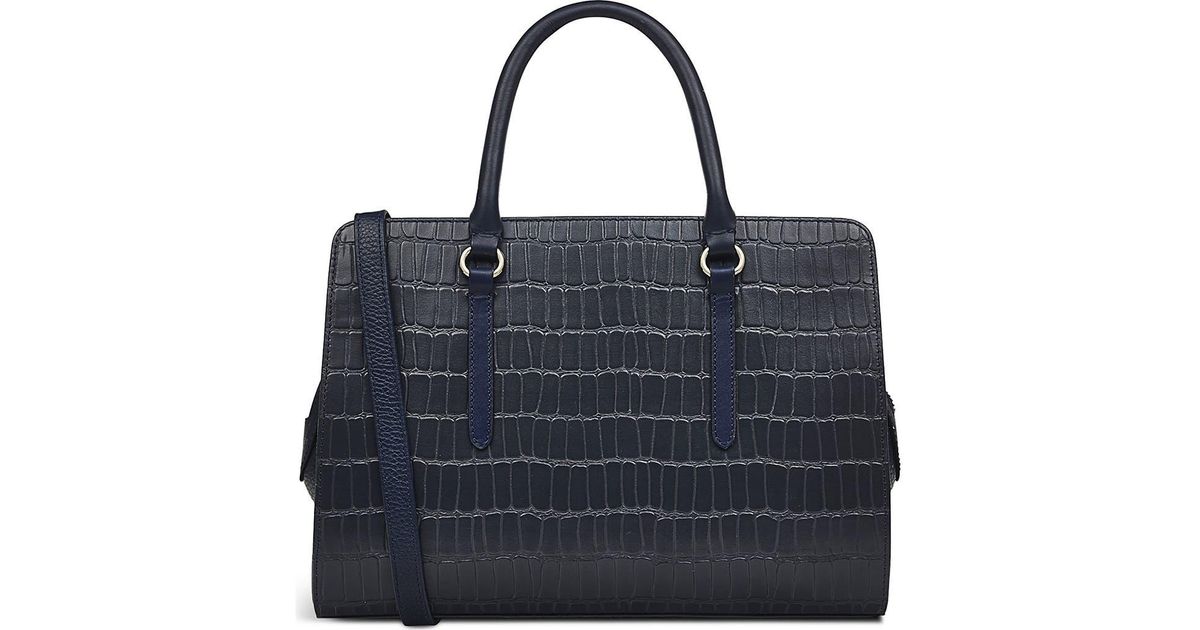 Radley Angel Lange Croc Embossed Leather Tote Bag in Blue | Lyst
