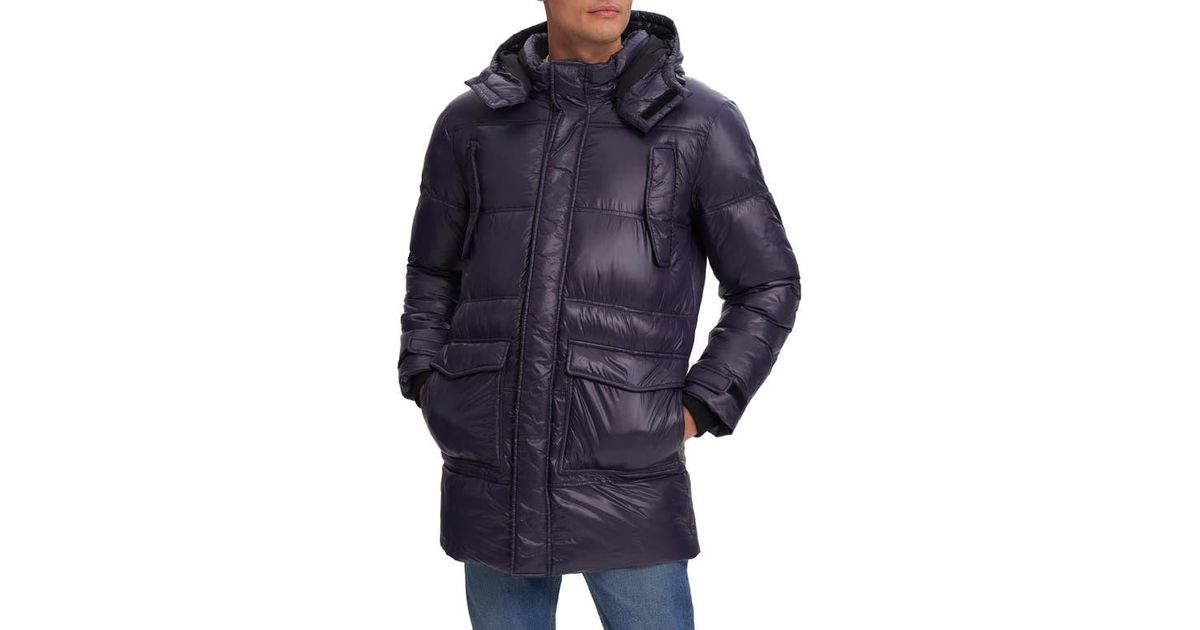 Noize Kiefer Mid Length Puffer Coat in Blue for Men | Lyst