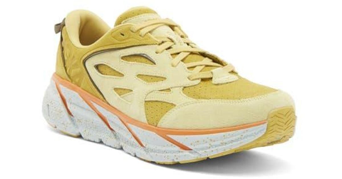 Hoka One One Gender Inclusive Clifton L Suede Sneaker in Yellow | Lyst