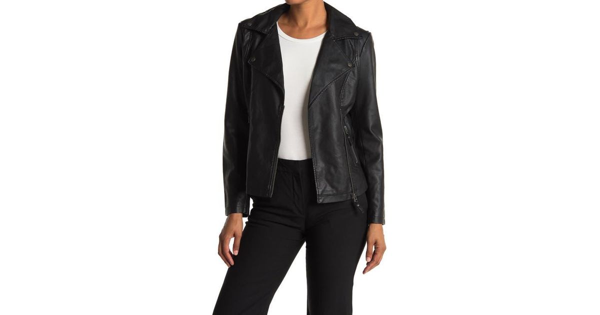 Max Studio Maxstudio Washed Faux Leather Moto Jacket in Black | Lyst