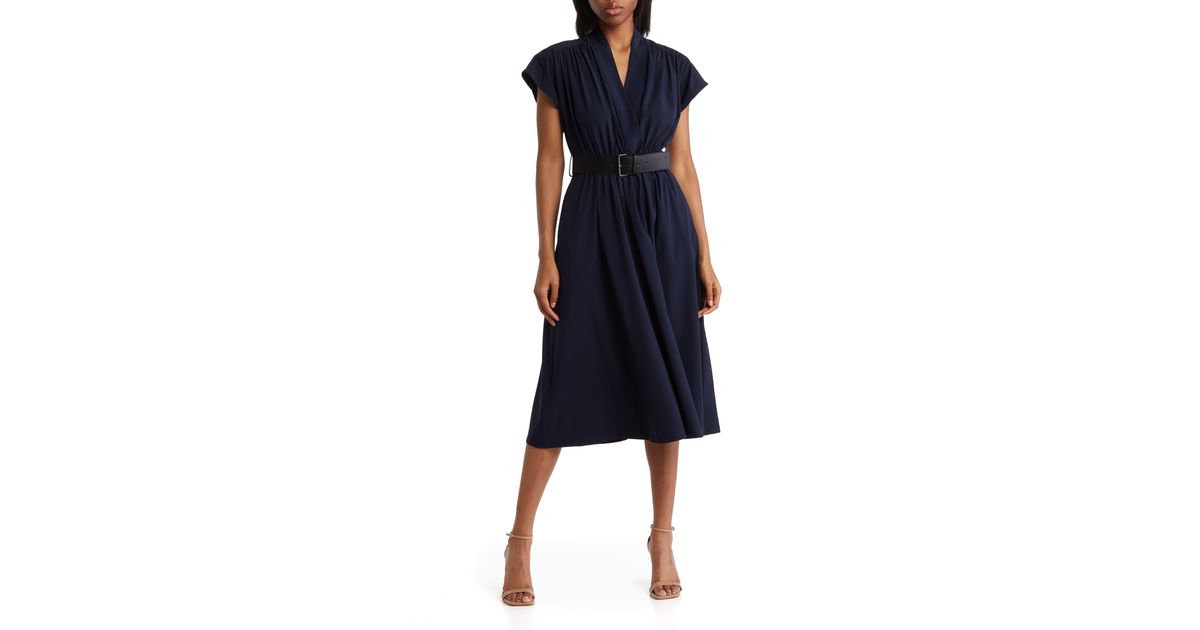 Calvin Klein Commuter Short Sleeve Belted Midi Dress In Twilight At