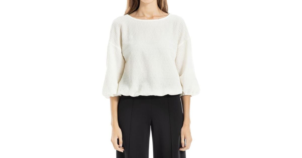 Max Studio Three Quarter Sleeve Bubble Top in White | Lyst