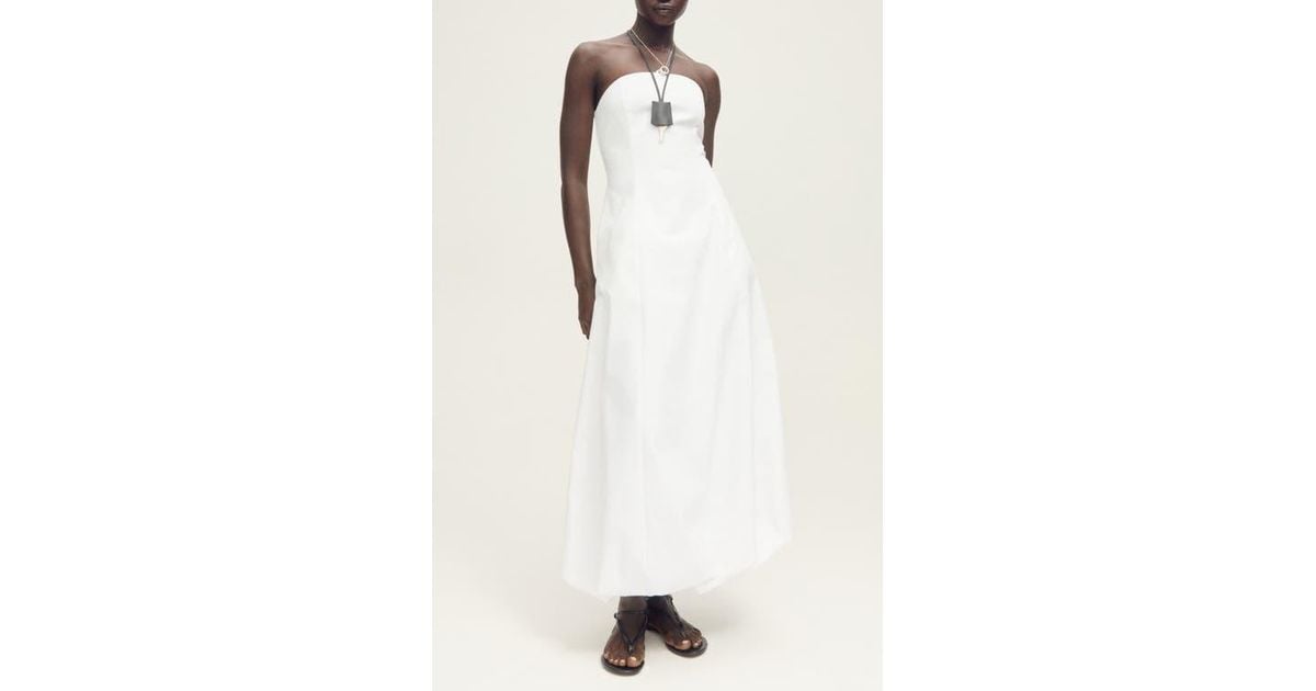 Mango Strapless Puff Maxi Dress in White | Lyst