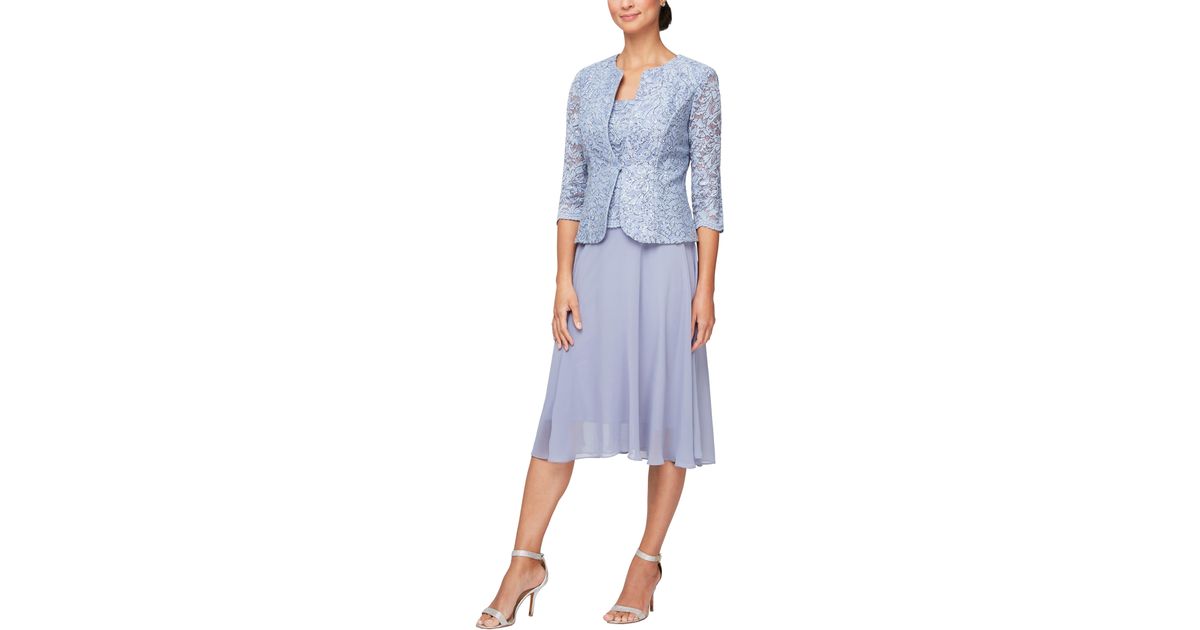 Alex Evenings Mock Two Piece Lace Midi Cocktail Dress With Jacket In