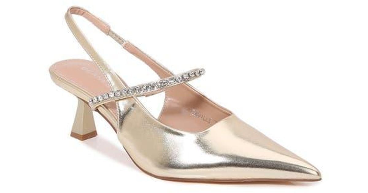 BERNESS Camille Rhinestone Pointed Toe Slingback Pump in Natural | Lyst