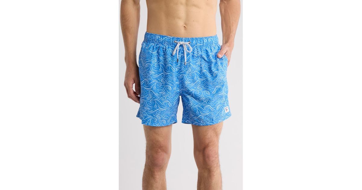 Vintage Summer Wave Print Swim Trunks in Blue for Men | Lyst