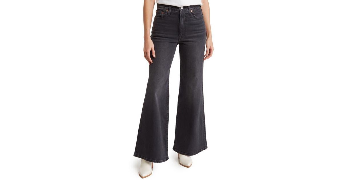 Levi's Ribcage Bell High Waist Flare Leg Jeans in Black | Lyst