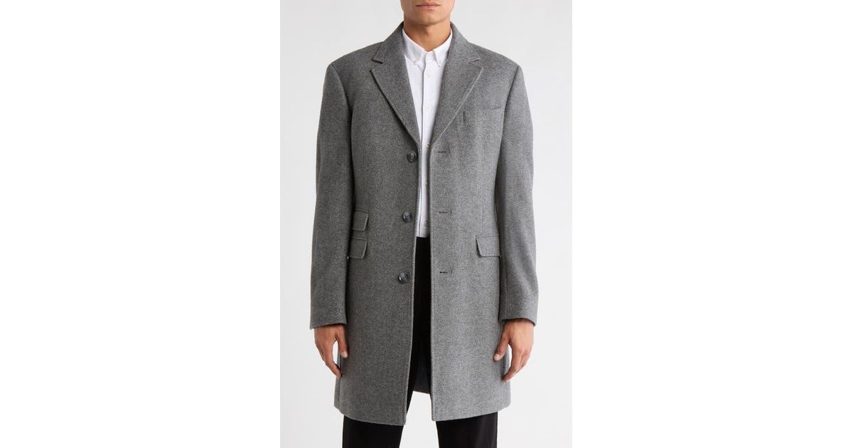 Ted Baker Notch Lapel Wool Blend Topcoat in Gray for Men | Lyst