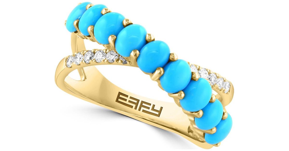 Effy 14K Diamond & Cross Band Ring in Blue | Lyst