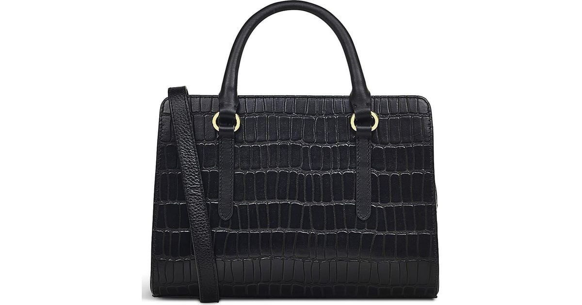 Radley Angel Lane Croc Embossed Crossbody Bag in Black | Lyst