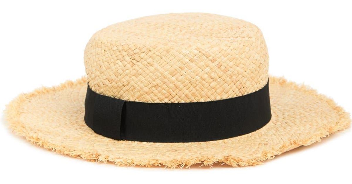 Modena Hand Weaved Frayed Edge Boater Hat in Green | Lyst
