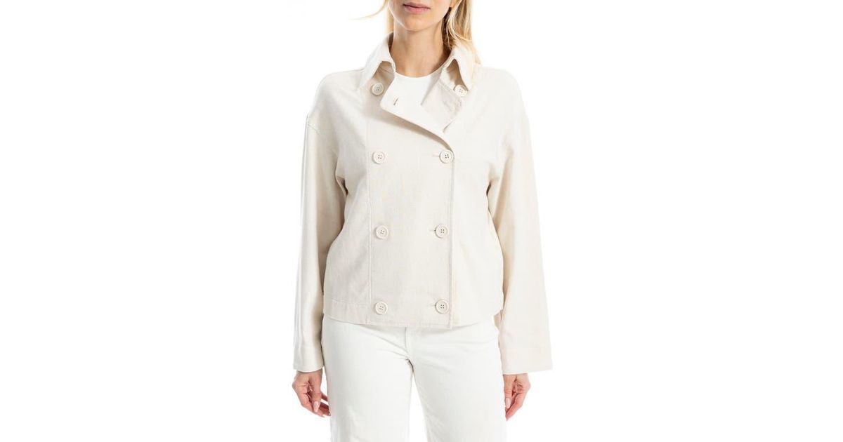 Max Studio Double Breasted Twill Jacket in White | Lyst