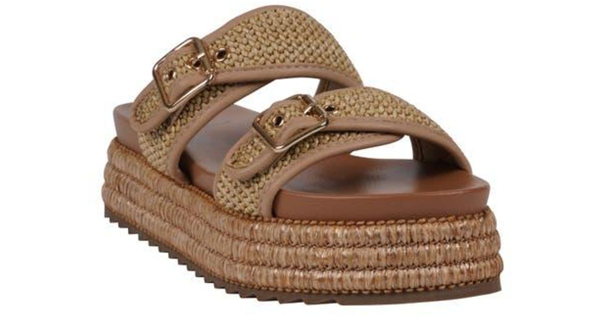 Gc Shoes Lorena Raffia Platform Slide Sandal in Brown | Lyst