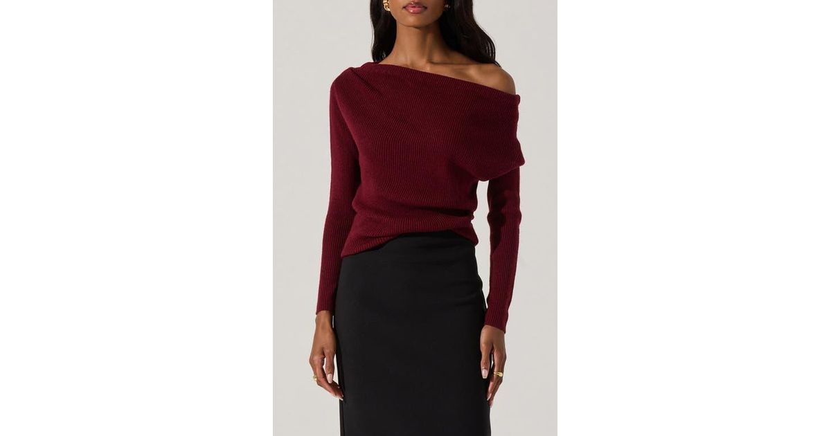 Astr One-Shoulder Rib Sweater in Red | Lyst