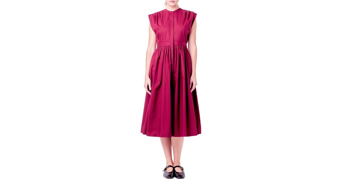 English Factory Pleated Shoulder Midi Dress in Red | Lyst