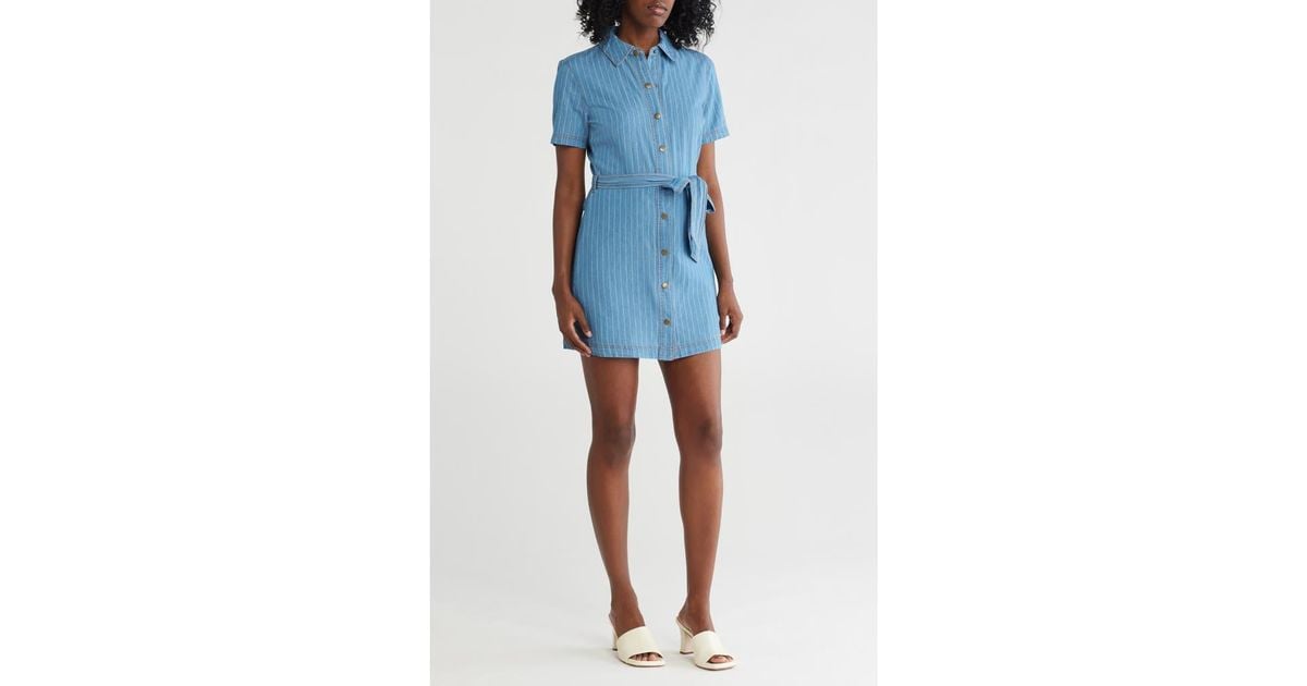 Steve Madden Jolene Stripe Short Sleeve Chambray Shirtdress in Blue | Lyst