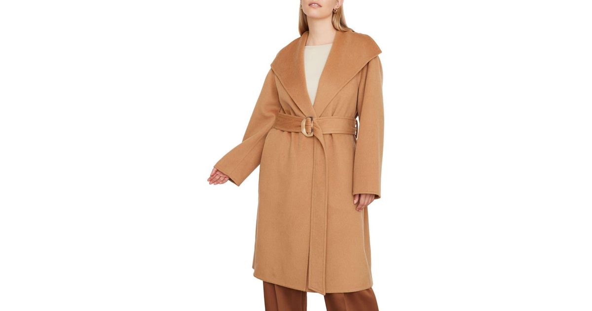 Vince Drape Neck Belted Wool & Cashmere Coat in Brown | Lyst