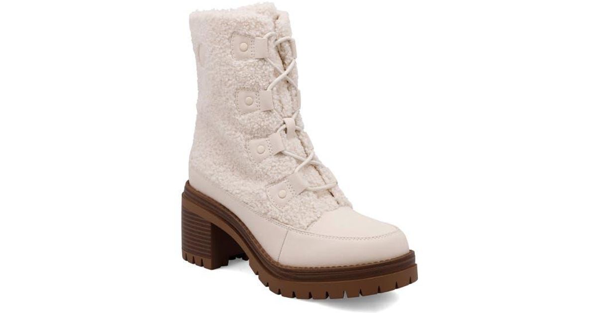 MIA Alpes Faux Shearling Trimmed Lug Sole Boot in Natural | Lyst