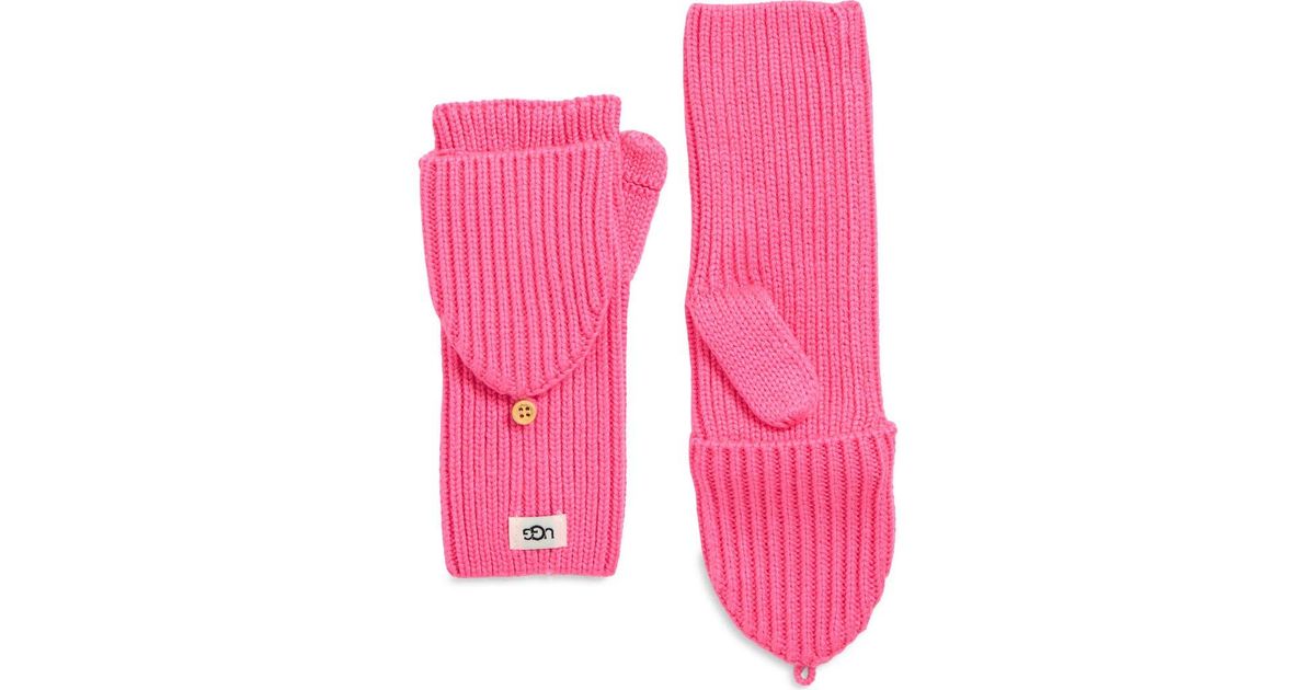 UGG Cozy Knit Flip Top Mittens in Pink | Lyst