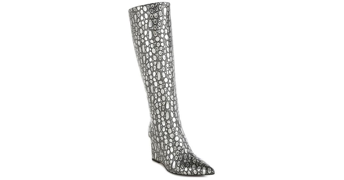 LONDON RAG Bar Zone Pebble Texture Metallic Wedge Boot in White | Lyst