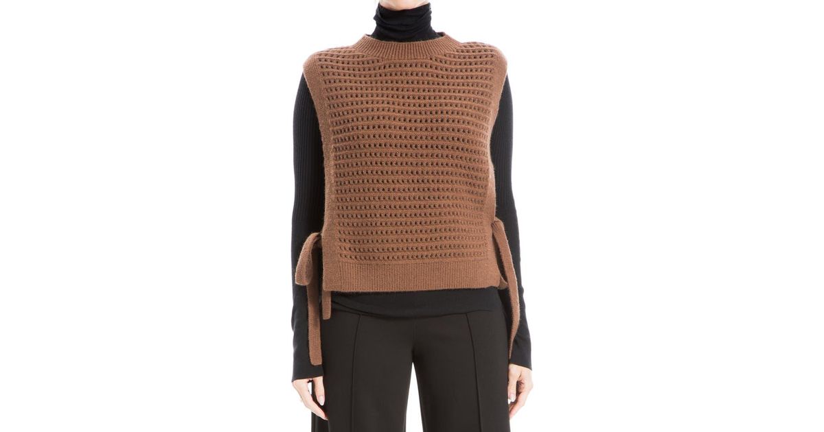 Max Studio Mock Neck Sweater Vest in Brown | Lyst