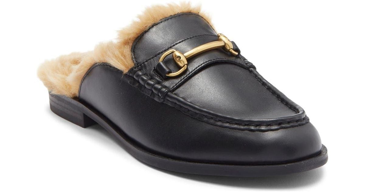 Steve Madden Milah Horsebit Faux Fur Lined Mule in Black | Lyst