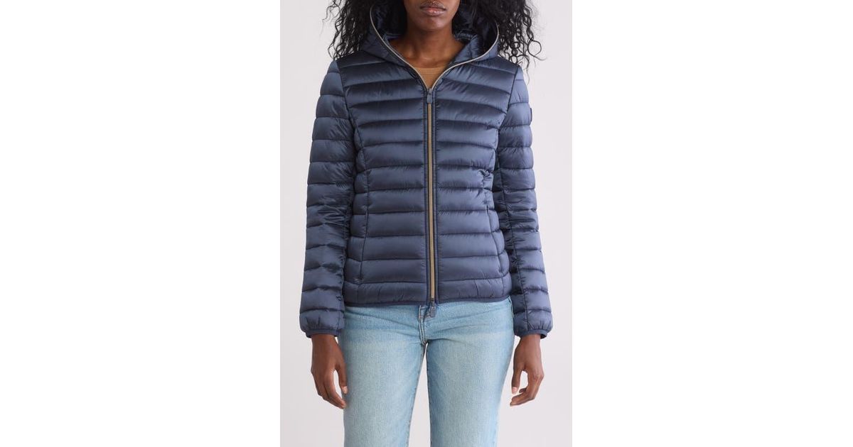 Save The Duck Olly Water Repellent Hooded Puffer Jacket in Blue | Lyst
