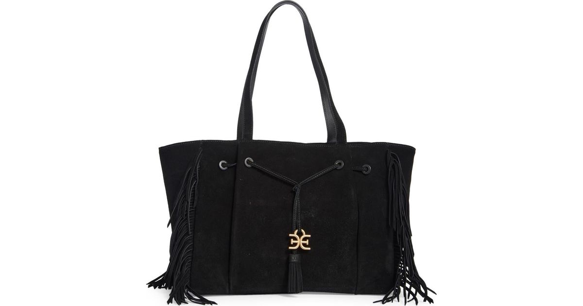 Sam Edelman Pryce East/West Drawstring Leather Tote Bag in Black | Lyst