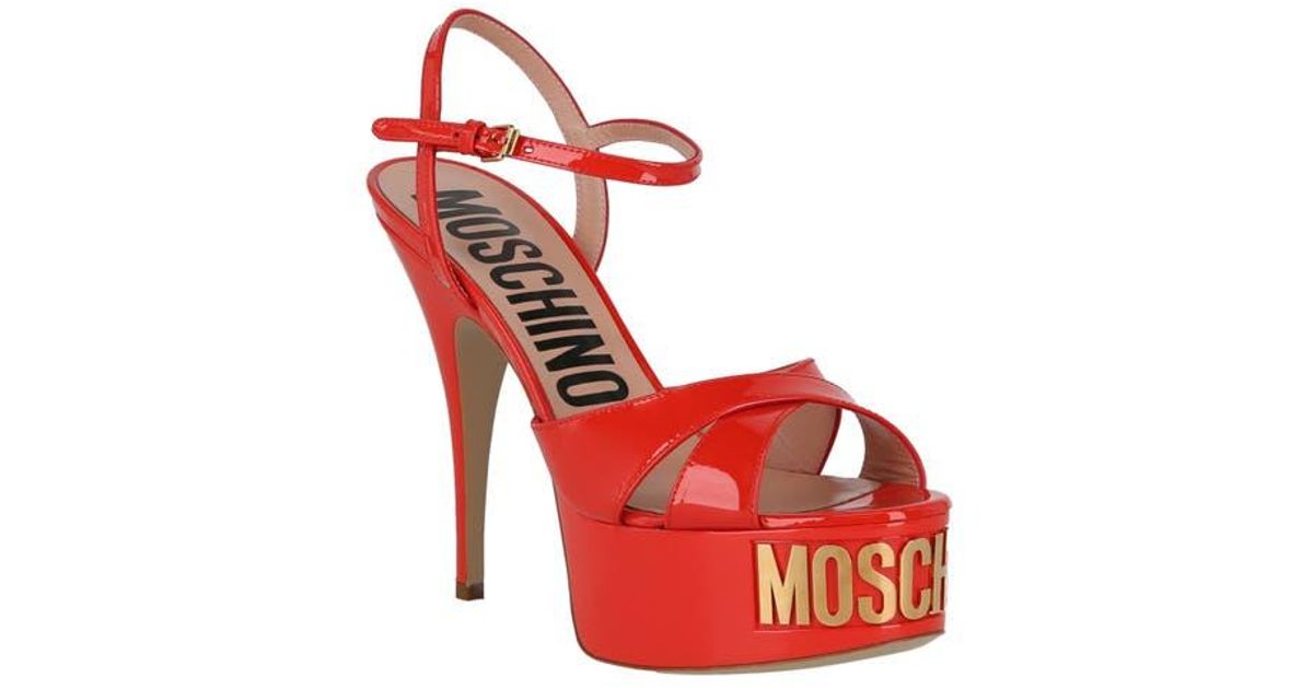 Moschino Logo Ankle Strap Platform Sandal in Red | Lyst